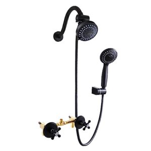 beiyi 2 handle shower faucet set, matte black 5 mode shower faucet sets complete two handle shower head and handle set bathroom shower trim kit with rough-in valve