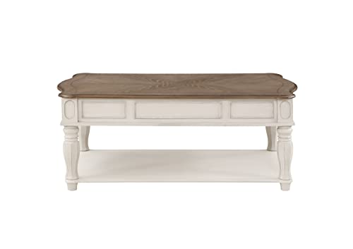 Acme Florian Wooden Coffee Table with Lift Top in Oak and Antique White