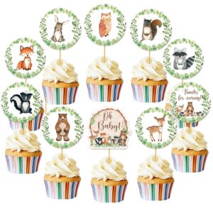 48pcs woodland animal cupcake toppers woodland baby shower cupcake topper woodland creatures cupcake toppers woodland theme cupcake topper woodland baby shower decorations