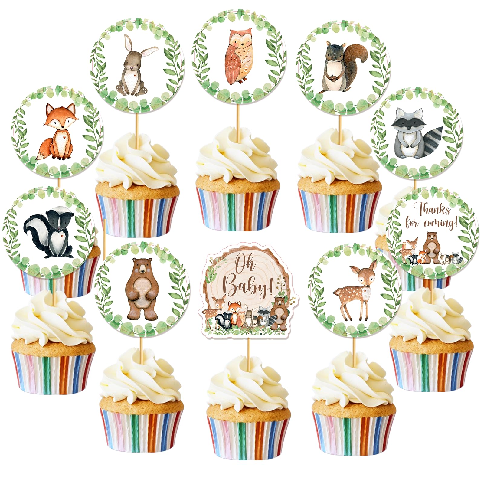 48Pcs Woodland Animal Cupcake Toppers Woodland Baby Shower Cupcake Topper Woodland Creatures Cupcake Toppers Woodland Theme Cupcake Topper Woodland Baby Shower Decorations