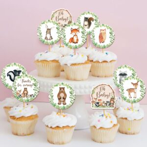 48Pcs Woodland Animal Cupcake Toppers Woodland Baby Shower Cupcake Topper Woodland Creatures Cupcake Toppers Woodland Theme Cupcake Topper Woodland Baby Shower Decorations