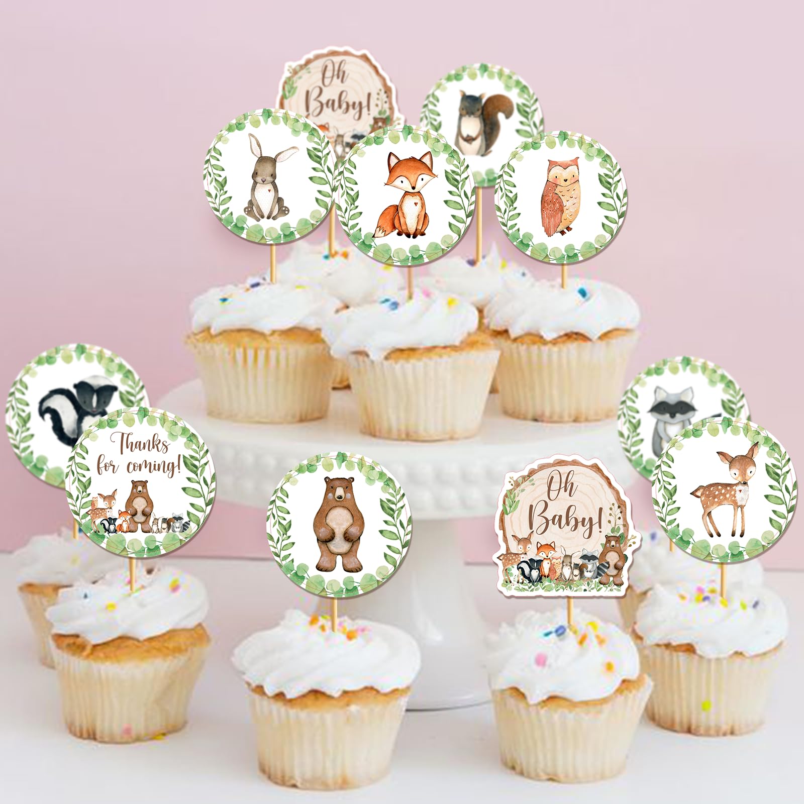 48Pcs Woodland Animal Cupcake Toppers Woodland Baby Shower Cupcake Topper Woodland Creatures Cupcake Toppers Woodland Theme Cupcake Topper Woodland Baby Shower Decorations