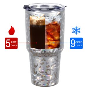 Lifecapido 30 oz Tumbler, Stainless Steel Tumbler with Lid and Straw, Double Wall Vacuum Insulated Tumbler with Lid and Straw, Powder Coated Travel Mug for Hot or Cold Drinks, Laser Leopard-print