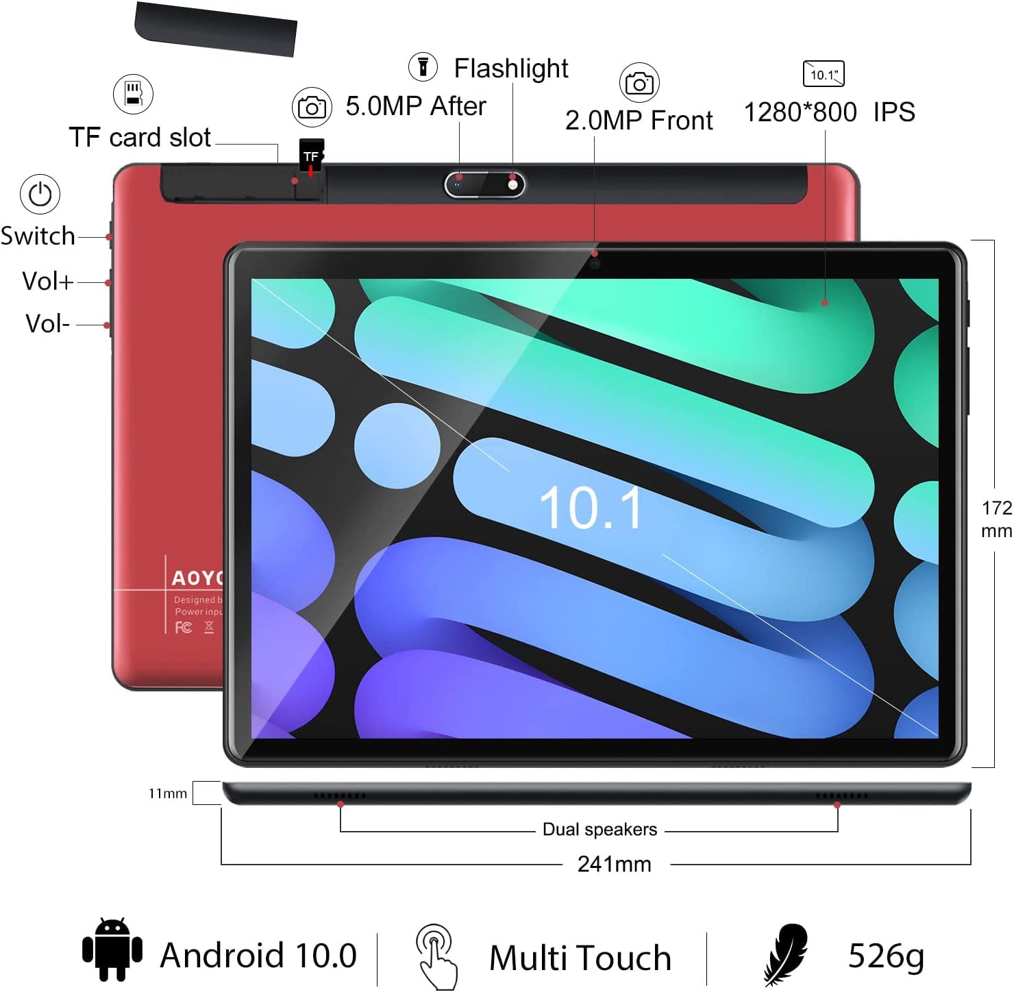 AOYODKG Android Tablet 10 Inch, Tablet with Keyboard Android 11 Tablets with 64GB and128GB Expand, 2.4G+5G WiFi Gaming Tablet, Bluetooth, 6000mAh Battery, HD Tablets