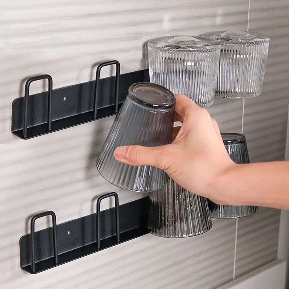 HQahnekme Mug Holder (2pcs) - Wall-Mounted Storage Hooks, Metal, 4 Cup Holders, Max 10kg Load, for Kitchen, Living Room, Office