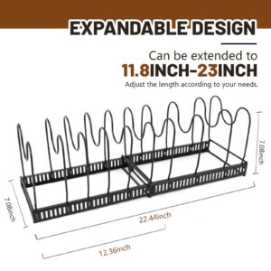 Pots and Pans Organizer, Expandable Pot and Pan Organizer for Cabinet, Pan Organizer with 10 Adjustable Dividers, Anti-Scratch Pan Organizer Rack for Cabinet, Pot Lid Organizer for Pans/Lids, Black