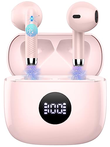 Wireless Earbuds, Bluetooth 5.3 Ear Buds LED Power Display Headphones Bass Stereo, Earbuds in-Ear Noise Cancelling Mic, 40H Playback Mini Case IP7 Waterproof Sports Earphones for Android iOS