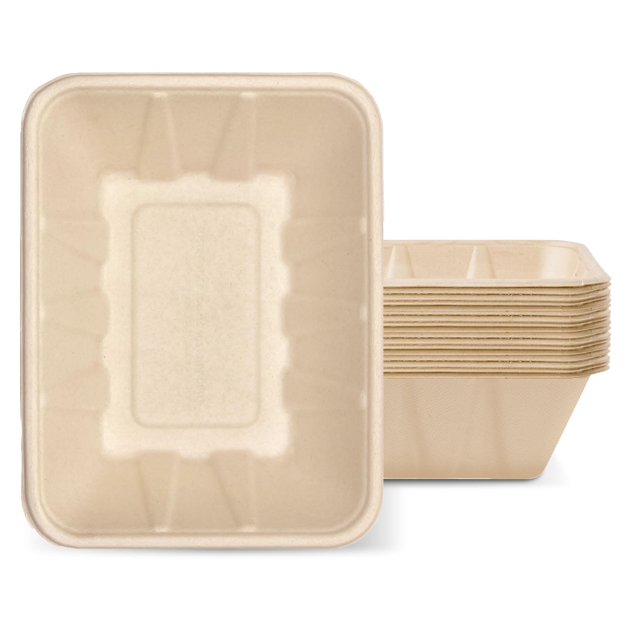 [400 Count] Sugarfiber by Harvest Pack 48 oz Compostable Disposable Food Container Serving Trays, Rectangle, Made from 100% Eco-Friendly Plant Fibers