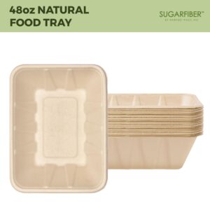 [400 Count] Sugarfiber by Harvest Pack 48 oz Compostable Disposable Food Container Serving Trays, Rectangle, Made from 100% Eco-Friendly Plant Fibers