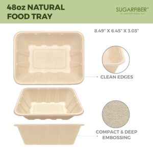 [400 Count] Sugarfiber by Harvest Pack 48 oz Compostable Disposable Food Container Serving Trays, Rectangle, Made from 100% Eco-Friendly Plant Fibers