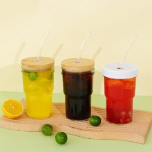 Moretoes 4pcs 16oz Glass Cups with Lids and Straws, Glass/Smoothie/Boba Cups, Reusable Glass Coffee Cups with Lids and Straw, Iced Coffee Cup