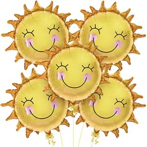 KatchOn, Smile Face Sun Balloons for Party - 26 Inch, Pack of 5 | Mylar Sunshine Balloons, Summer Balloons for Sunshine First Birthday Decorations | First Trip Around The Sun Birthday Decorations