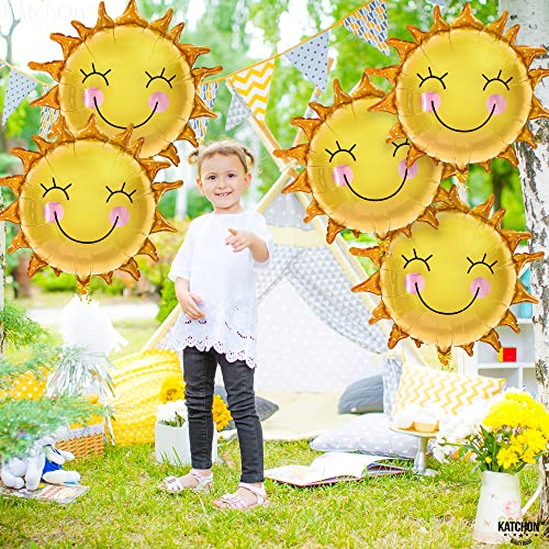 KatchOn, Smile Face Sun Balloons for Party - 26 Inch, Pack of 5 | Mylar Sunshine Balloons, Summer Balloons for Sunshine First Birthday Decorations | First Trip Around The Sun Birthday Decorations