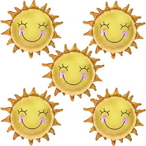 KatchOn, Smile Face Sun Balloons for Party - 26 Inch, Pack of 5 | Mylar Sunshine Balloons, Summer Balloons for Sunshine First Birthday Decorations | First Trip Around The Sun Birthday Decorations