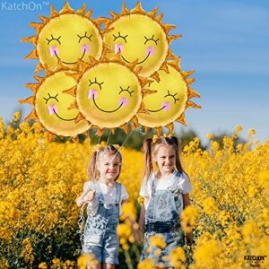 KatchOn, Smile Face Sun Balloons for Party - 26 Inch, Pack of 5 | Mylar Sunshine Balloons, Summer Balloons for Sunshine First Birthday Decorations | First Trip Around The Sun Birthday Decorations