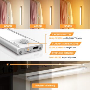 Motion Sensor Under Cabinet Light, 60 LED Closet Lights, 12" Wireless Rechargeable Under Counter Lights, Magnetic Dimmable Strip Lighting for Kitchen, Hallway, Stairway 2 Pack