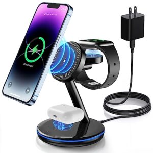 3 in 1 charging station for apple devices 18w fast mag-safe charger stand magnetic wireless charger station for iphone 15 14 13 12 pro/pro max/plus/mini airpods 2/3/pro iwatch ultra/8/7/se/6/5/4/3/2