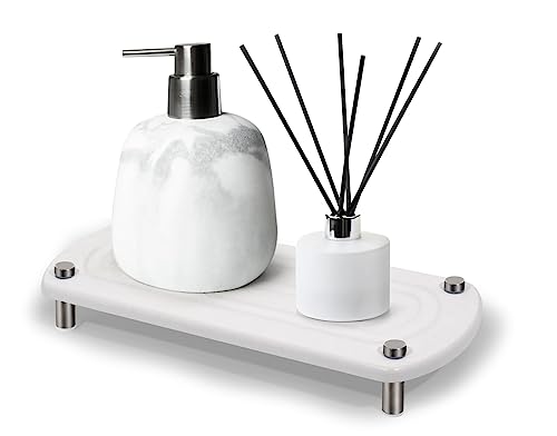 JAEZZIY Sink Caddy Instant Dry Bathroom Kitchen Sink Organizer, Sponge Holder for Kitchen Sink Diatomaceous Earth Water Absorbing Stone Sink Tray for Sponge, Soap Bottles, Toothbrush Cup, (White)