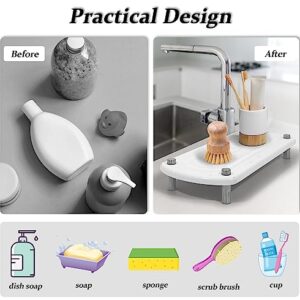 JAEZZIY Sink Caddy Instant Dry Bathroom Kitchen Sink Organizer, Sponge Holder for Kitchen Sink Diatomaceous Earth Water Absorbing Stone Sink Tray for Sponge, Soap Bottles, Toothbrush Cup, (White)