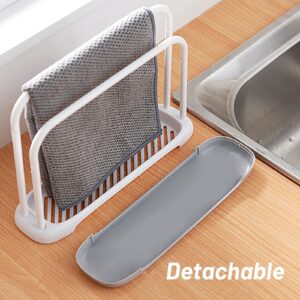 BLLREMIPSUR Kitchen Sink Sponge Holder Dishcloth Hanger, Tap Storage Rack, 2 in 1 Tray Organizer Stand with Drain for Rag, Brush, Scrubber