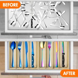 KITWARE Silverware drawer organizer, Gold Kitchen Utensil Mesh Metal, Living Room Bedroom Beauty Item Dividers