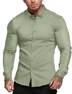 astoseu men's muscle dress shirts slim fit wrinkle-free long sleeve casual button down shirt light green l