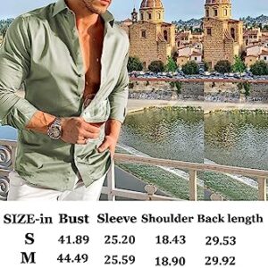 AstoSeu Men's Muscle Dress Shirts Slim Fit Wrinkle-Free Long Sleeve Casual Button Down Shirt Light Green L