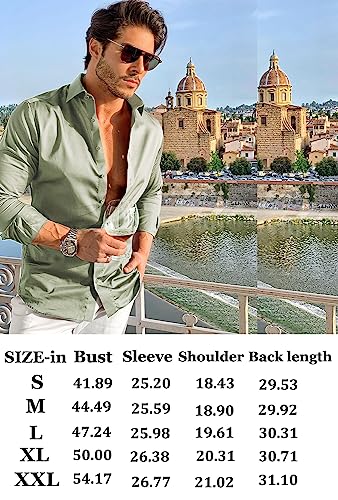 AstoSeu Men's Muscle Dress Shirts Slim Fit Wrinkle-Free Long Sleeve Casual Button Down Shirt Light Green L