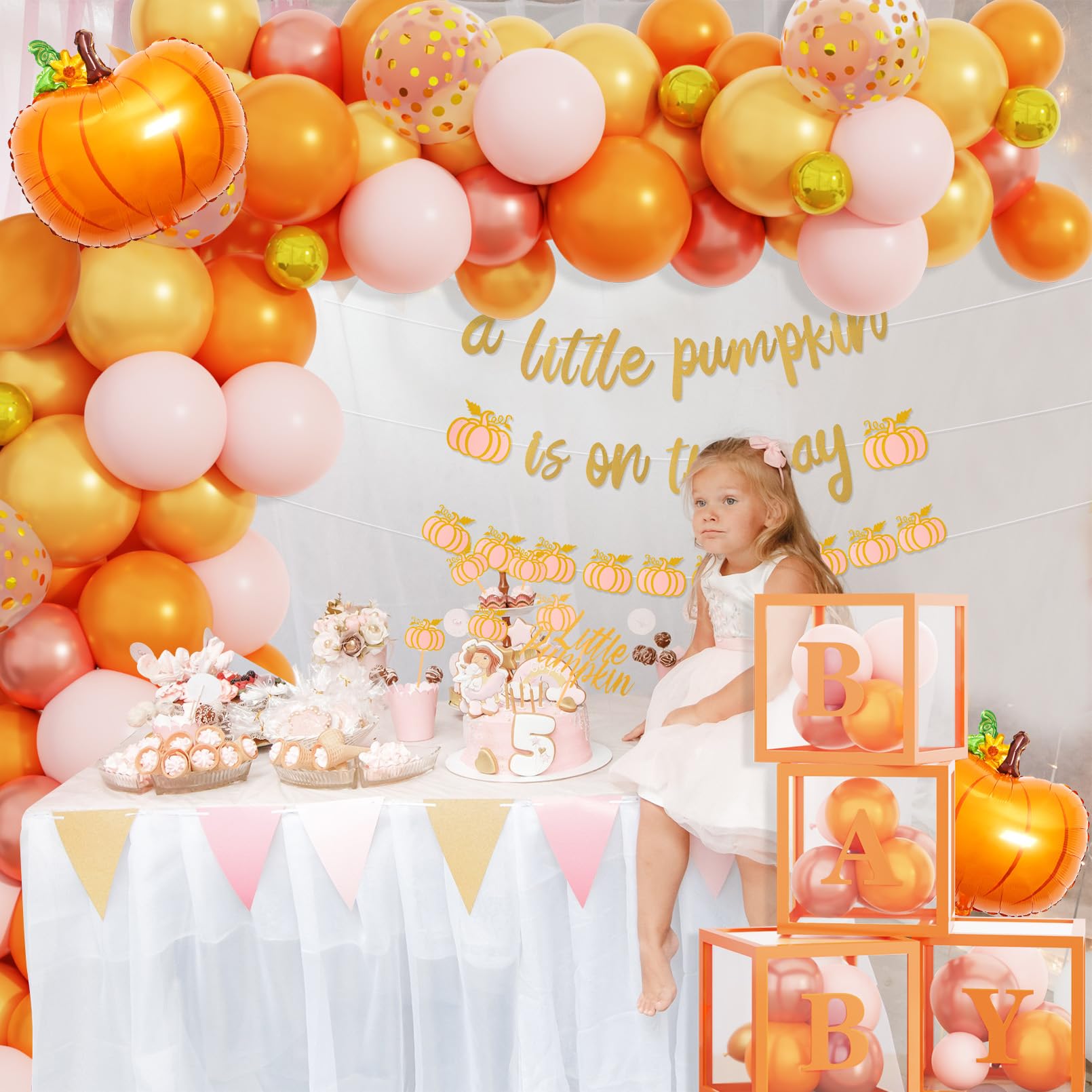 Little Pumpkin Baby Shower Balloon Boxes Decorations, Fall Orange Balloon Garland A Little Pumpkin is On The Way Banner for Autumn Thanksgiving 1st Birthday Girl Gender Reveal Welcome Party Supplies