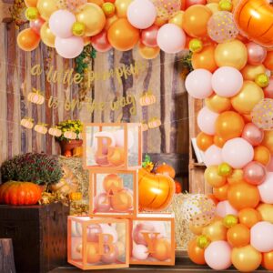 Little Pumpkin Baby Shower Balloon Boxes Decorations, Fall Orange Balloon Garland A Little Pumpkin is On The Way Banner for Autumn Thanksgiving 1st Birthday Girl Gender Reveal Welcome Party Supplies