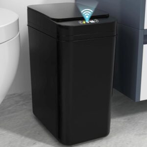 homie automatic, smart trash can 2.9 gallon with touchless motion sensor and anti - bag slip lid, use as mini garbage basket, slim dust bin, or decor in bathroom, restroom, kitchen (matte black)