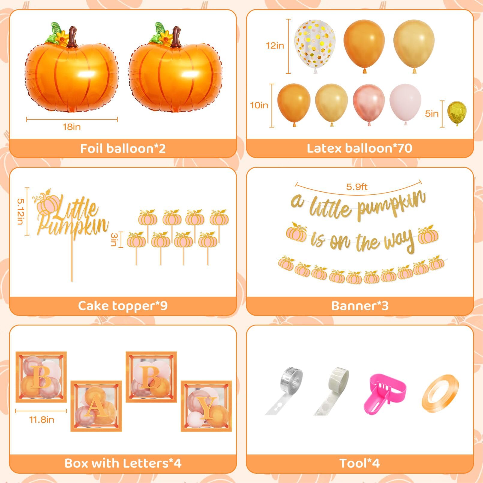 Little Pumpkin Baby Shower Balloon Boxes Decorations, Fall Orange Balloon Garland A Little Pumpkin is On The Way Banner for Autumn Thanksgiving 1st Birthday Girl Gender Reveal Welcome Party Supplies