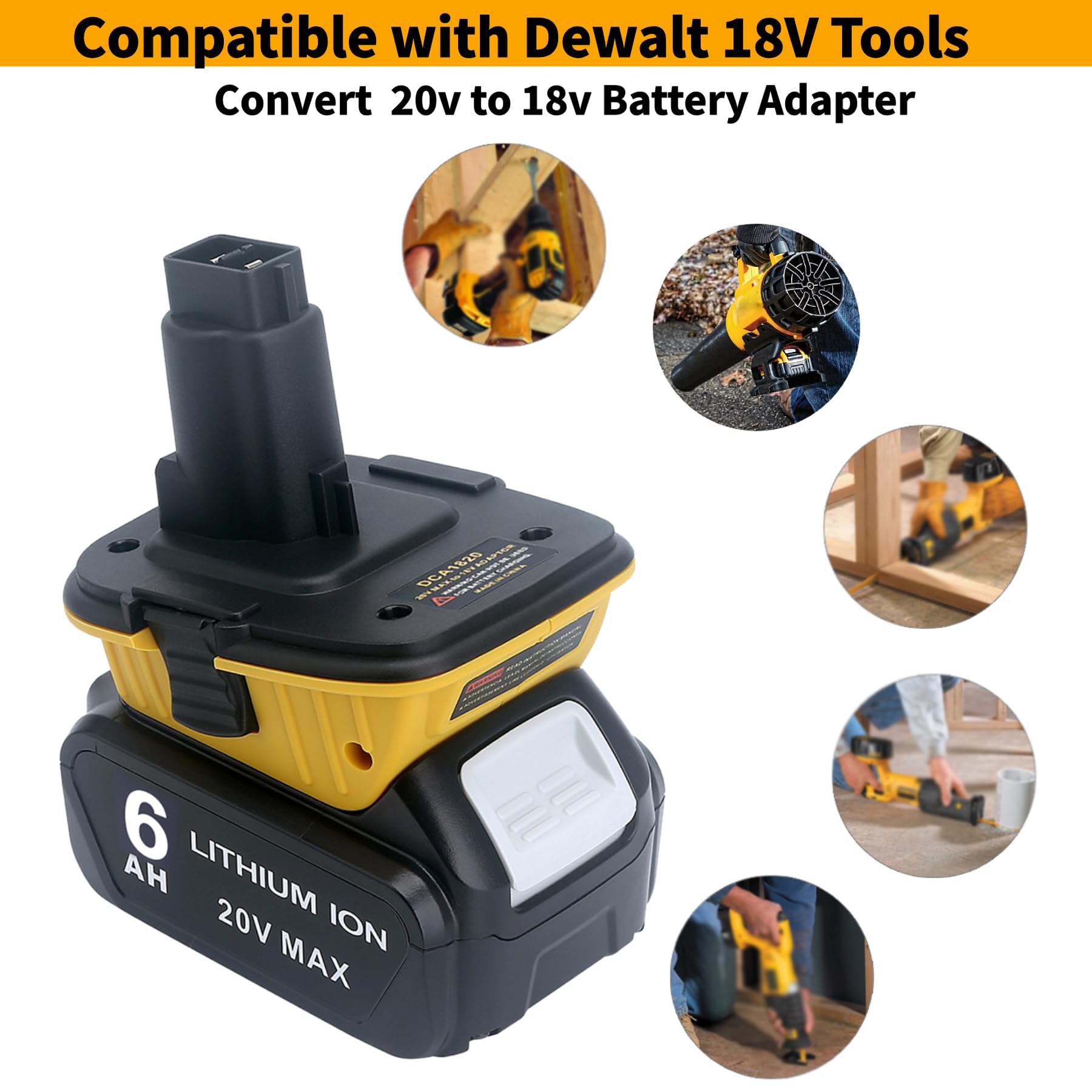 Swidan Battery Adapter DCA1820 Compatible with Dewalt 18V Tool, Convert 20V Lithium Batteries DCB201 DCB203 to Replace for 18 Volt NiCad &NiMh Battery DC9096 DE9096 DW9099