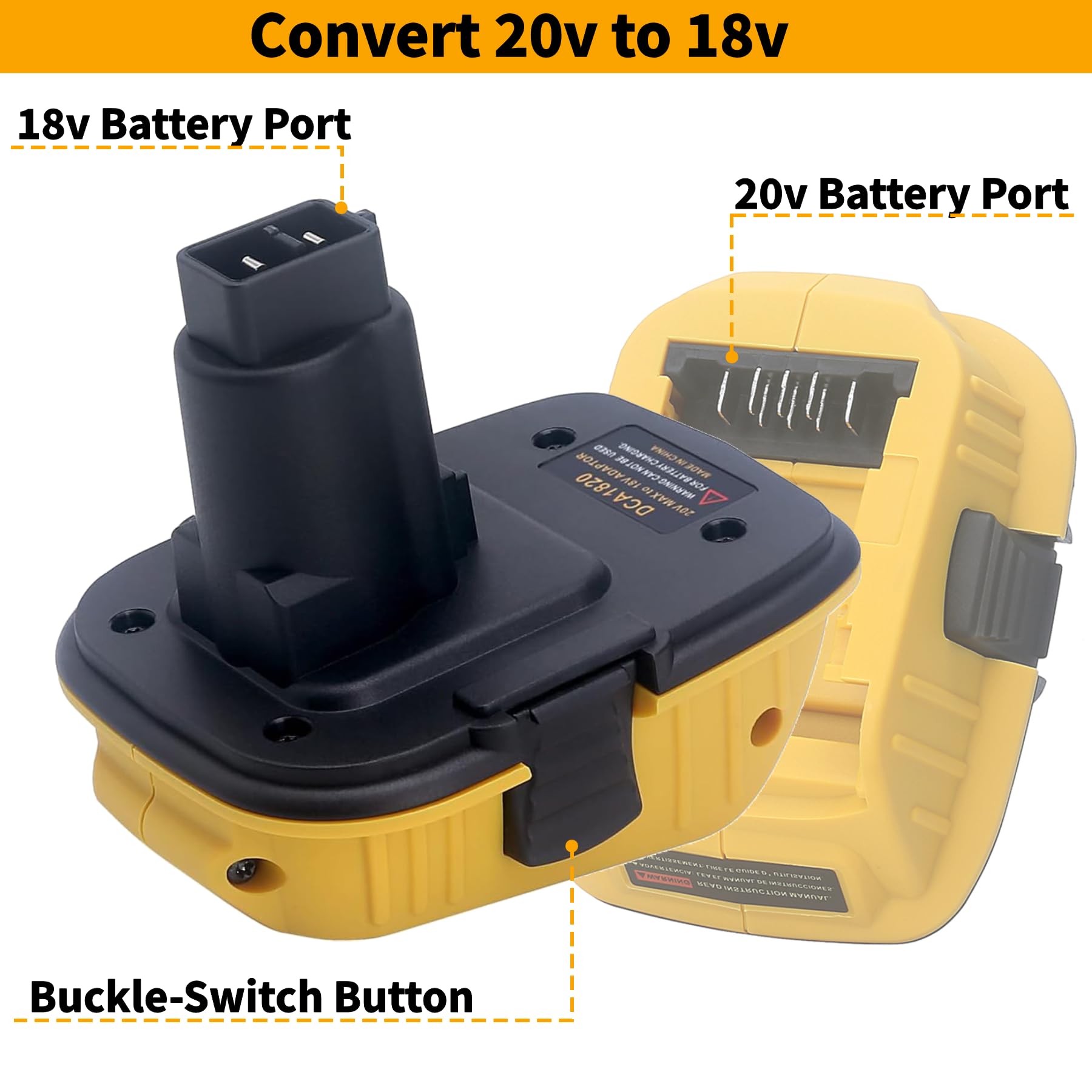 Swidan Battery Adapter DCA1820 Compatible with Dewalt 18V Tool, Convert 20V Lithium Batteries DCB201 DCB203 to Replace for 18 Volt NiCad &NiMh Battery DC9096 DE9096 DW9099