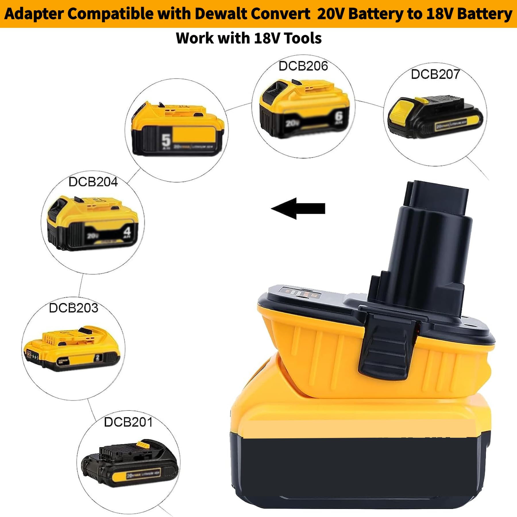 Swidan Battery Adapter DCA1820 Compatible with Dewalt 18V Tool, Convert 20V Lithium Batteries DCB201 DCB203 to Replace for 18 Volt NiCad &NiMh Battery DC9096 DE9096 DW9099