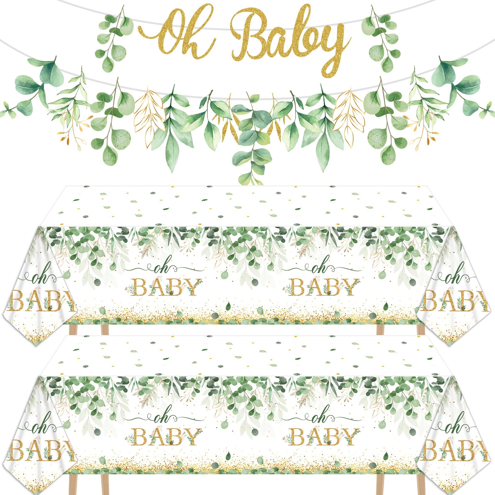 Greenery Baby Shower Banner Eucalyptus Leaves Oh Baby Tablecloth for Kids Green Eucalyptus Sign Welcome Oh Baby Table Cover Welcome Baby Shower Eucalyptus Birthday Gender Neutral Party Decoration