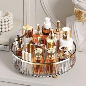 Makeup Perfume Organizer Tray, 360 Degree Rotating Lazy Susan Skincare Lotion Organizer Spinning Cosmetics Storage for Dresser, Vanity, Bathroom Countertop (White)