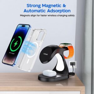 3 in 1 Magnetic Wireless Charging Station for Apple Devices, Ceftydy 20W Fast Mag-Safe Charger Stand with Adapter and LED, for iPhone 15,14,13,12 Pro/Pro Max/Plus/Mini, Apple Watch & AirPods