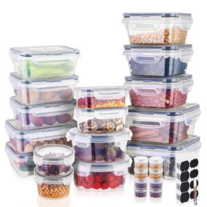 48pcs food storage containers with lids airtight (24 easy snap lids +24 airtight containers), leakproof & bpa-free plastic kitchen organization set for lunch, meal prep with free labels & marker