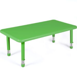 ripeng 24" w x 47" l rectangular plastic height adjustable activity table with large dry erase table top for classrooms toddler furniture for daycare, daycare, homes, cornflower, etc (green,1 pcs)