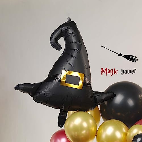 Magic Wizard School Balloon Garland Kit 132pcs Burgundy Black Gold With BONUS Diy Wizard Hat for Magic theme Birthday Decorations Magic Theme Baby Shower