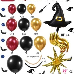 Magic Wizard School Balloon Garland Kit 132pcs Burgundy Black Gold With BONUS Diy Wizard Hat for Magic theme Birthday Decorations Magic Theme Baby Shower