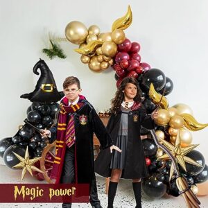 Magic Wizard School Balloon Garland Kit 132pcs Burgundy Black Gold With BONUS Diy Wizard Hat for Magic theme Birthday Decorations Magic Theme Baby Shower