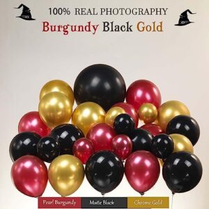 Magic Wizard School Balloon Garland Kit 132pcs Burgundy Black Gold With BONUS Diy Wizard Hat for Magic theme Birthday Decorations Magic Theme Baby Shower