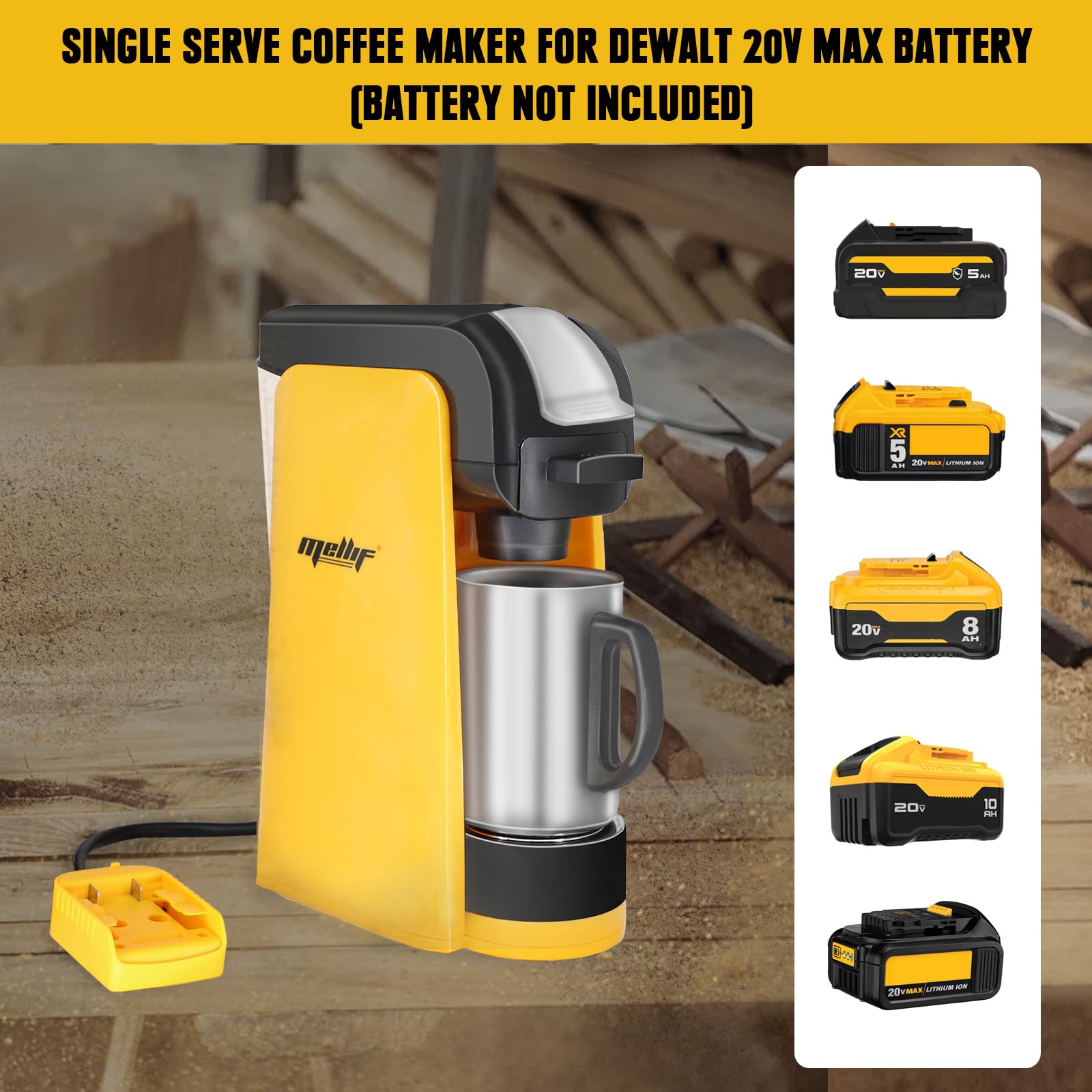 Single Serve Coffee Maker Compatible w/ dewalt 20V Max Battery, One-Button Operation & Auto Shut-off Coffee Machine for K-Cup & Ground, w/ 14.5OZ Reservoir for Home/Outdoor/RV (Battery NOT Included)