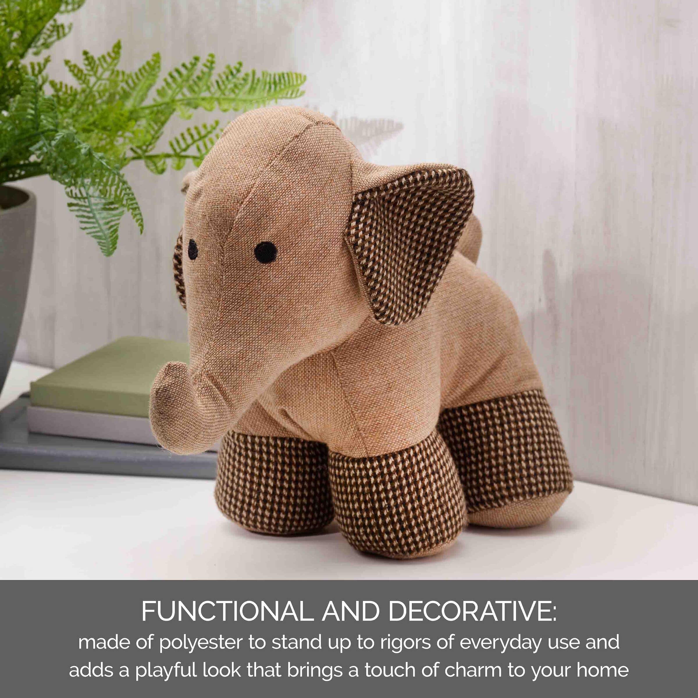 Elements 10.63x11.42x8.07 Inch Brown Tweed Elephant Weighted Fabric Door Stopper