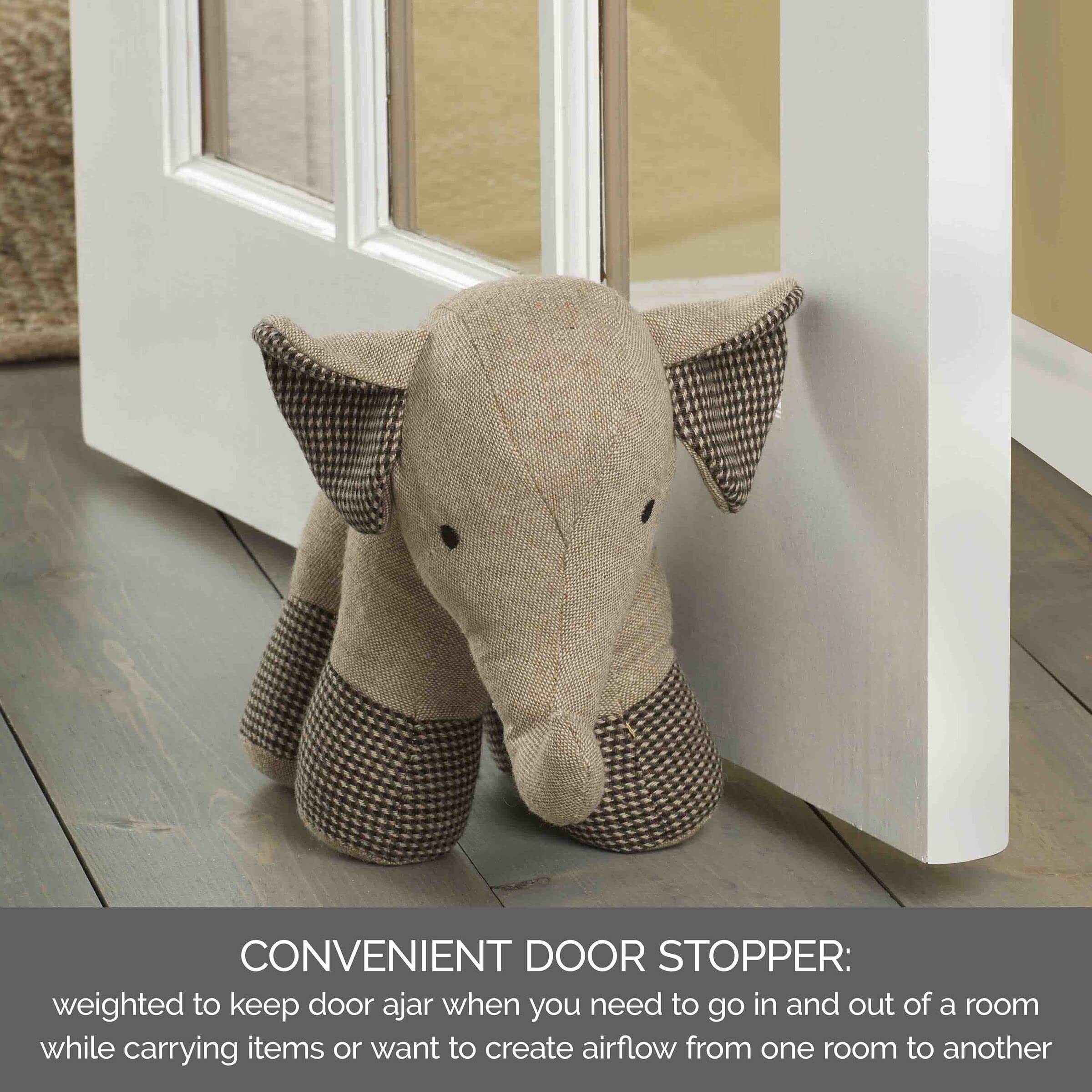 Elements 10.63x11.42x8.07 Inch Brown Tweed Elephant Weighted Fabric Door Stopper