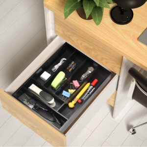 Ayiaren Kitchen Wood Utensil Tray Drawer Organizer, Wooden Cutlery Tray Silverware Drawer Divider 14.6"x9.5" Flatware Organizer Black Bamboo Silverware Tray Cutlery Utensil Holder for Drawer Tray