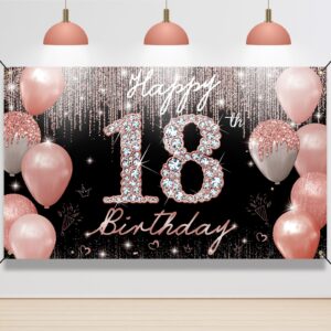 18th birthday decoration for girls, happy 18th birthday backdrop banner rose gold, 18 year old birthday party yard sign photo booth props decor supplies for women, vibrant colors, fabric, phxey