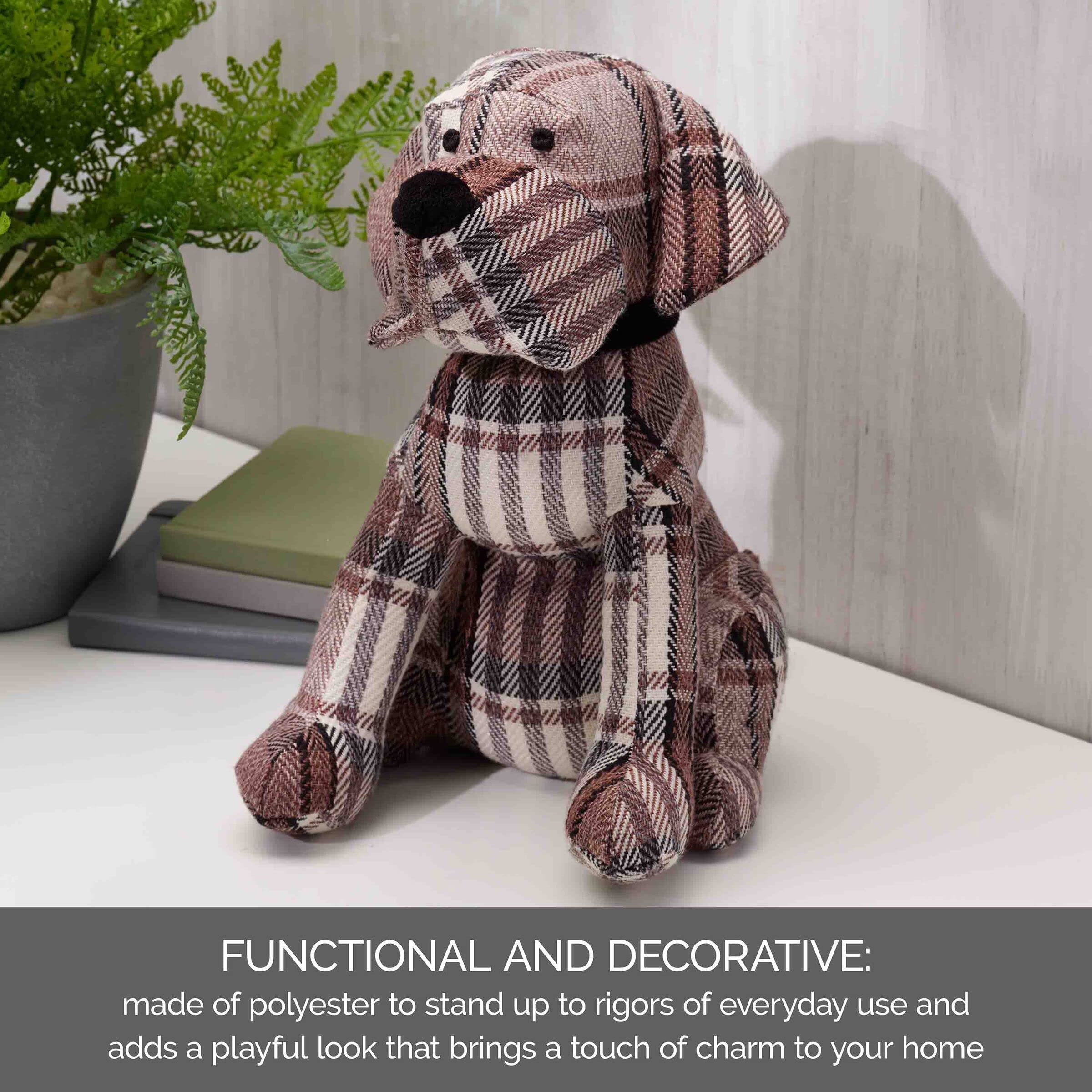 Elements 6.69x6.29x11.02 Inch Grey Plaid Dog Weighted Fabric Door Stopper